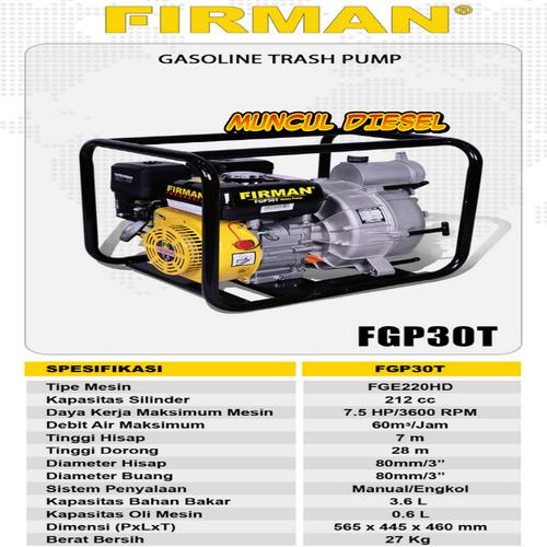 Jual Firman Pompa Trush Pump / pompa Air kotor Firman Pompa lumpur FGP ...