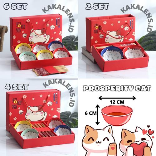 Jual hampers gift box mangkok keramik kucing / japanese lucky cat bowl ...