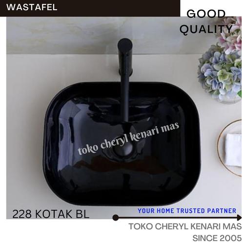 Jual WASTAFEL MEJA KERAMIK CUCI TANGAN KOTAK MINIMALIS HITAM BLACK ...
