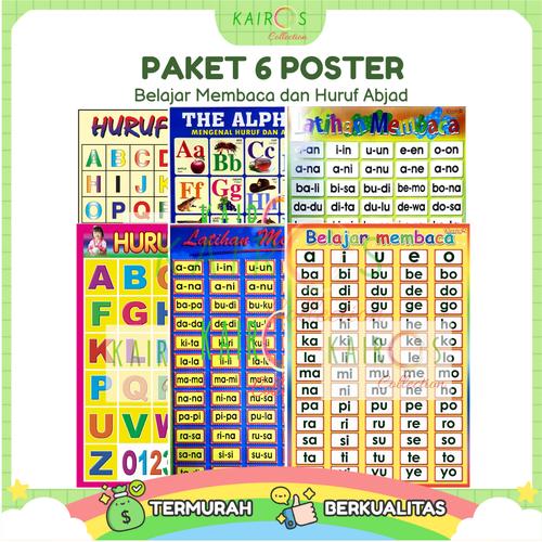 Jual Poster Edukasi Anak Belajar Membaca dan Huruf Abjad Paket Isi 6 ...