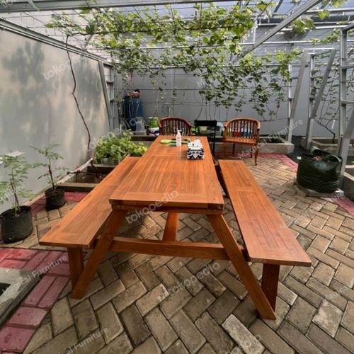 Jual Meja Kafe Kursi Piknik Set Kayu Jati Outdoor Taman - Blm Finishing ...