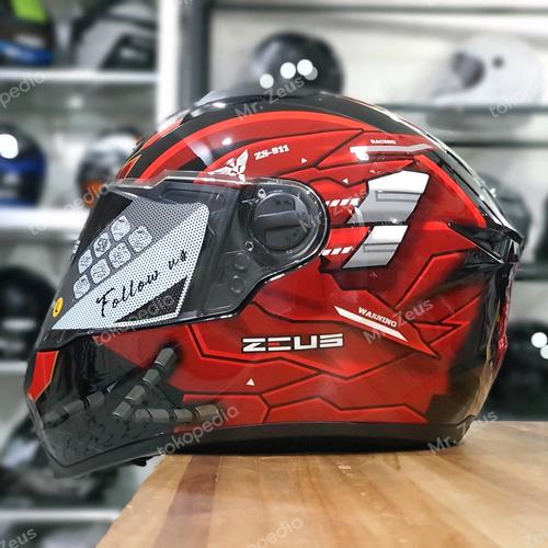 Jual ZEUS ZS 811c BLACK AL54 RED HELM FULL FACE MOTIF ROBOT GUNDAM SNI ...
