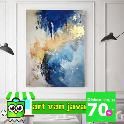 Jual lukisan abstrak modern kanvas hiasan dinding dekorasi biru emas ...