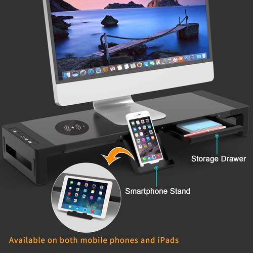 Jual Meja Laptop Desk Monitor Stand with Wireless Charging and USB Port ...