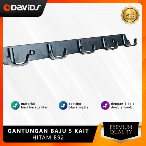 Jual Cantolan Baju Kastok Gantungan Kamar Mandi 5 Kait Stainless Hitam ...