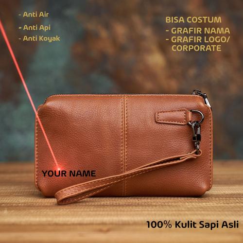 Jual Handbag Tas Tangan Pria Wanita Kulit Sapi Asli Clutch Request Nama ...