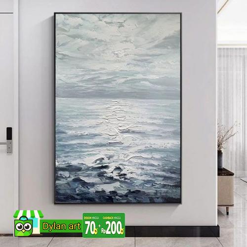 Jual lukisan abstrak modern kanvas hiasan dinding dekorasi white pantai ...