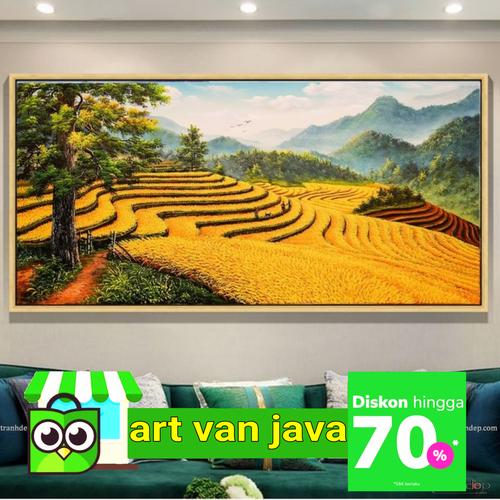 Jual lukisan abstrak modern kanvas hiasan dinding dekorasi padi kuning ...