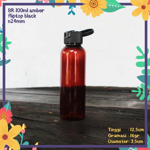 Jual BOTOL PLASTIK BR 100ML AMBER COKLAT TUTUP FLIPTOP HITAM IMPORT PET ...