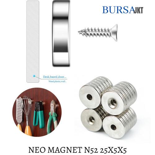 Jual NEO MAGNET NEODYMIUM N52 SUPER KUAT COIN CINCIN LUBANG 25X5 hole ...