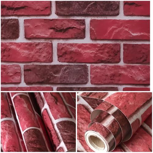 Jual wallpaper dinding stiker batu bata merah corak coklat list putih ...