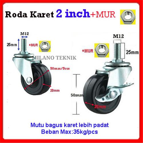 Jual Roda 2 inch Karet Screw + MUR Troli rubber Furniture etalase troly ...