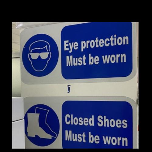 Jual stiker eye protection must be worn / closed shoes must be worn ...