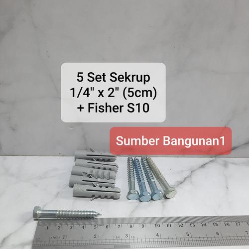Jual [5set] Deskrup 1/4" x 2" Fisher s10 sekrup panjang 5cm bor 10mm ...