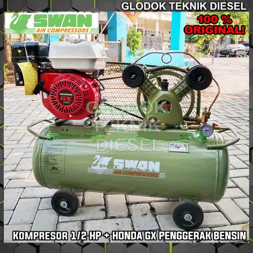 Jual Kompresor Swan 1/2 HP + Penggerak Bensin 0.5 HP Air Compressor 212 ...