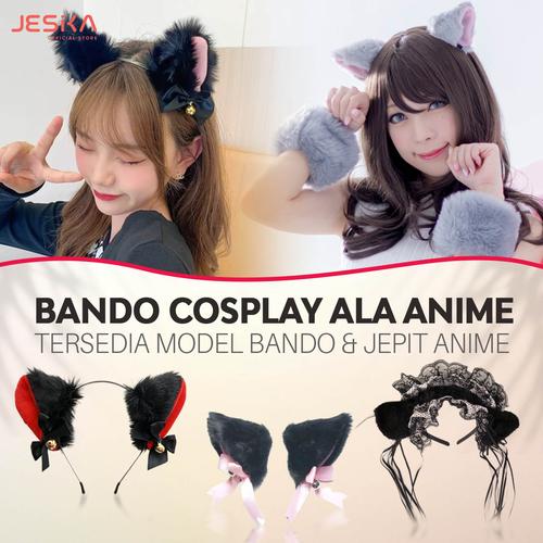 Jual bando nekomimi lace cat kucing korea cute hitam bulu anime cosplay ...