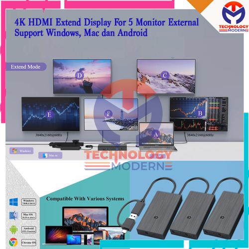 Jual 4K Multi Monitor Extend Display 5 Monitor Extern Windows 7, 8, 10 ...
