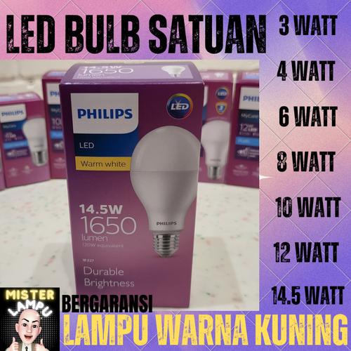 Jual Lampu Philips LED Bulb 3 4 6 8 10 12 14.5 Watt Kuning 3000K - 3 ...