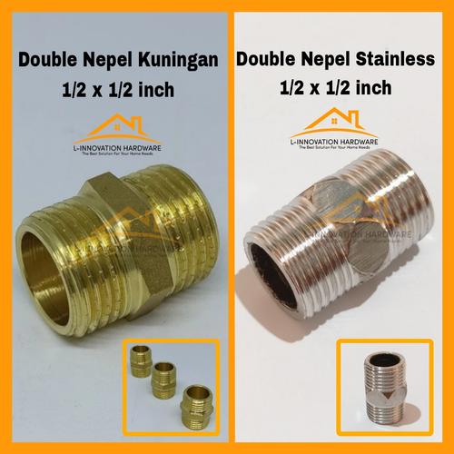 Promo DOUBLE NEPLE KUNINGAN 1/2 INCH/FITTING PIPA KUNINGAN ANTI KARAT ...