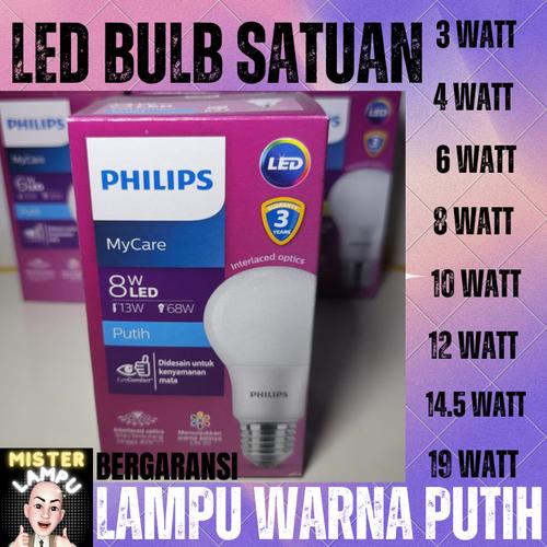 Jual Lampu Philips LED Bulb 3 4 6 8 10 12 14.5 19 Watt PUTIH 6500K ...