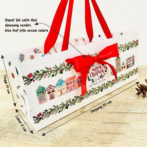 Jual Paper Bag Natal 33x11x14 muat Box Brownies Paperbag 3 Toples Kue ...