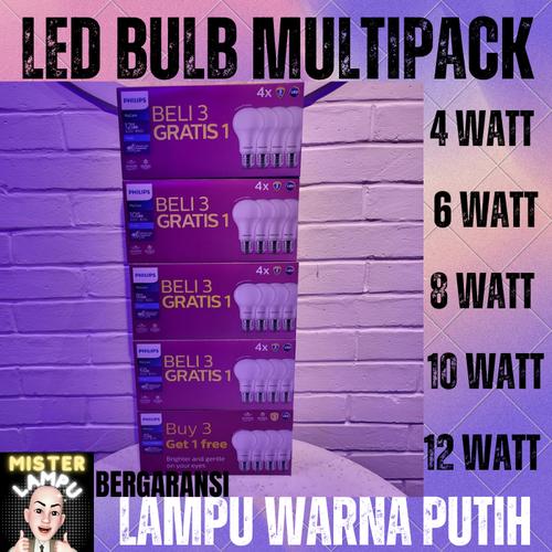 Jual LAMPU LED BULB PHILIPS 4W 6W 8W 10W 12W MULTIPACK BELI 3 GRATIS 1 ...