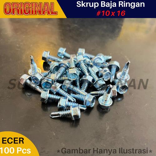 Jual Skrup / Sekrup Baja Ringan 10 x 16 Baut Canal C (Ecer isi 100 Pcs ...