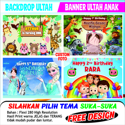Jual Custom Backdrop Ulang Tahun Anak/Spanduk/Banner - 2x1meter - Kota ...