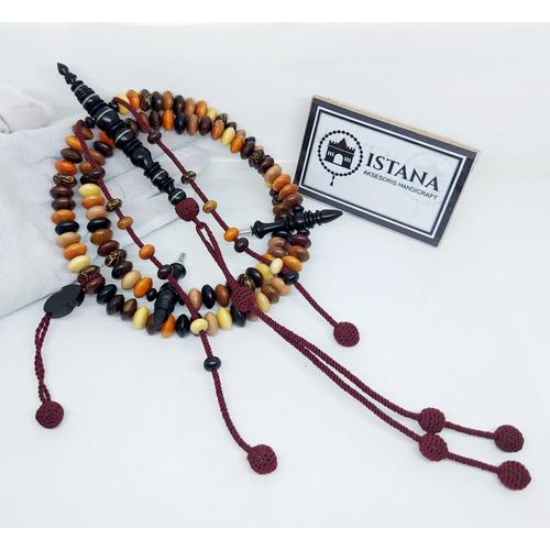 Jual tasbih tijani kayu bertuah kombinasi kayu langka butiran pipih ...
