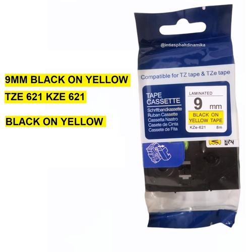 Jual Label Tape TZE 621 TZE621 compatible Brother 9mm Black On Yellow ...