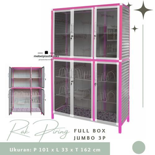 Jual Rak Piring Kaca Full Box 3 Pintu Kunci Tiang Besar/ Tiang Jumbo ...