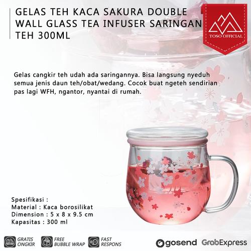 Jual GELAS TEH KACA SAKURA DOUBLE WALL GLASS TEA INFUSER SARINGAN TEH ...