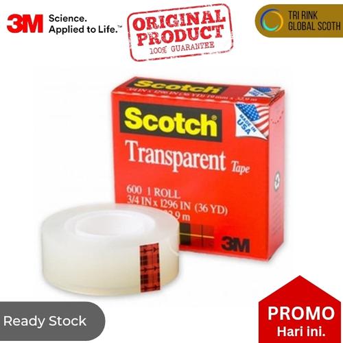 Promo 3M Scotch Transparent tape 600 Refill Roll - 12mm x 36yd - Kab ...