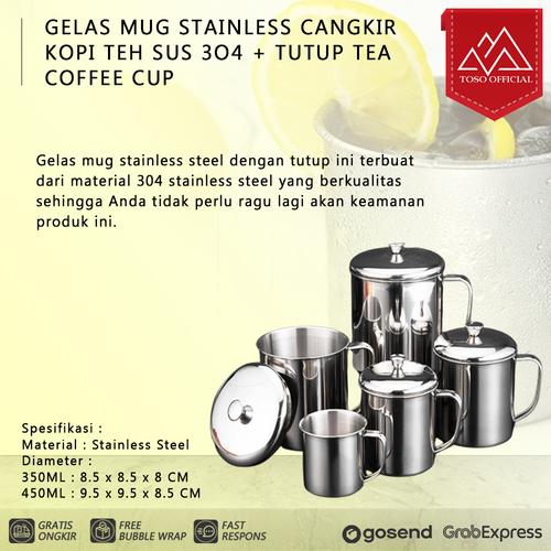 Jual GELAS MUG STAINLESS CANGKIR KOPI TEH SUS 3O4 + TUTUP TEA COFFEE ...