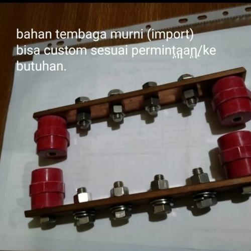 Jual Busbar Tembaga 5mm x 50mm x 150mm 4 lubang + baut M8 isolator ...