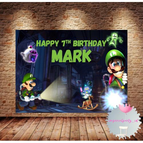 Jual Custom Backdrop Banner Spanduk Happy Birthday Luigi's Mansion ...