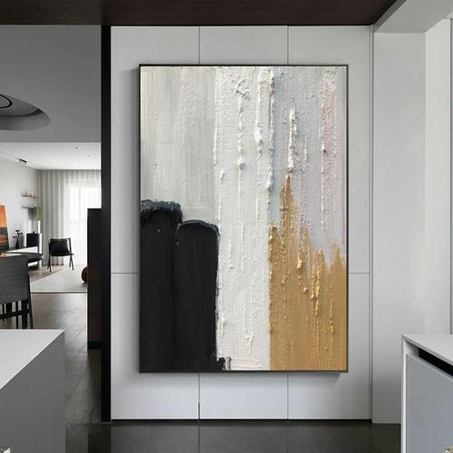 Jual lukisan minimalis texture black white and gold - 100x100+frame ...