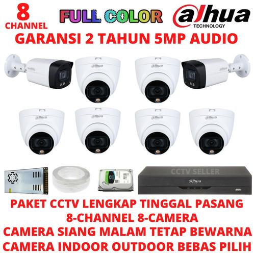 Jual PAKET CCTV DAHUA AUDIO COLORVU 8 CHANNEL 8 CAMERA 5MP FULL COLOR ...