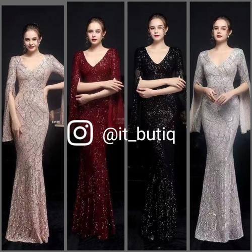 Jual Longdress sequin silver merah - Gaun pesta cape dress singer ...