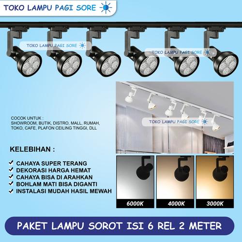 Jual Paket Lampu Sorot isi 6 LED 35W Rel Spotlight Track Light Rell 2 M ...