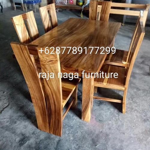 Jual Papan Meja Kayu Trembesi Top Solid Alami Kaki Besi Meja Makan 6 ...