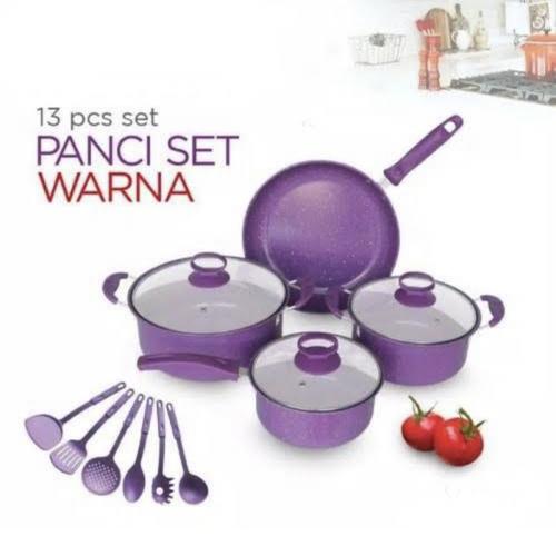 Jual Panci Set Enamel Hitam 13 pcs anti Lengket ( panci, wajan, spatula ...