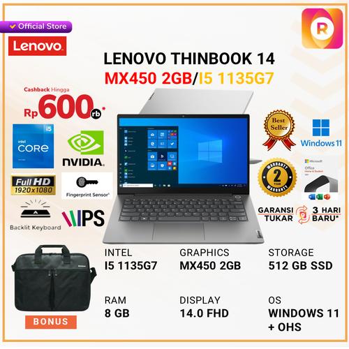 Promo LENOVO THINBOOK 14 MX450 2GB/ I5 1135G7 8GB 512SSD W11+OHS 14.0FHD IPS Cicil 0% 3x ...