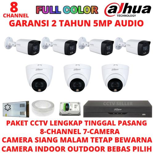 Promo PAKET CCTV DAHUA AUDIO COLORVU 8 CHANNEL 7 CAMERA 5MP FULL COLOR ...