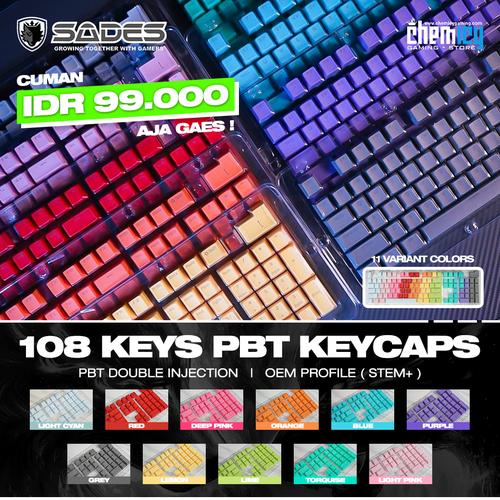Jual Sades PBT Double Injection Keycaps 108 Set OEM Profile - Red ...