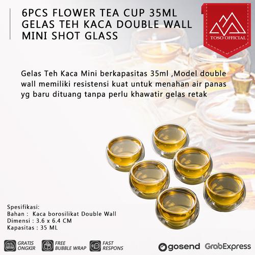 Jual 6PCS FLOWER TEA CUP 35ML GELAS TEH KACA DOUBLE WALL MINI SHOT ...