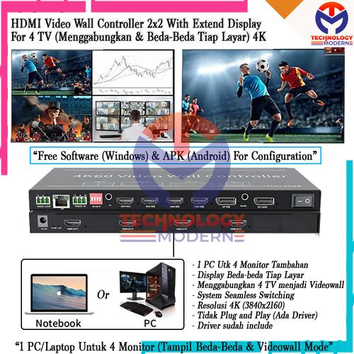 Jual 4K HDMI Video Wall Controller 2x2 with Extend 4 Monitor Display ...