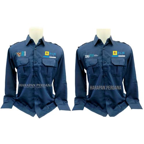 Jual Seragam Kemeja PDH Kantor PLN Lengan Panjang Biru Navy Kantong dua ...