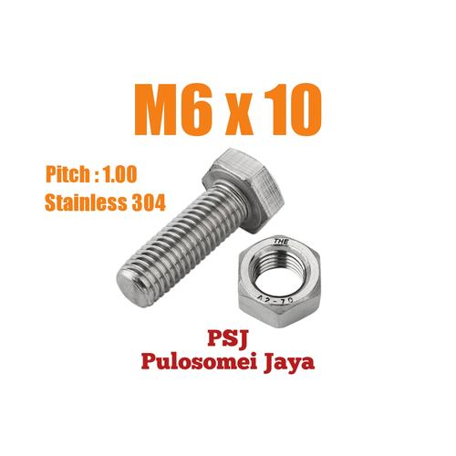 Jual Baut Mur Stainless M6 x 10 mm / Bolt Nut Stainless Steel 304 - Kota Tangerang - PULO SOMEI ...