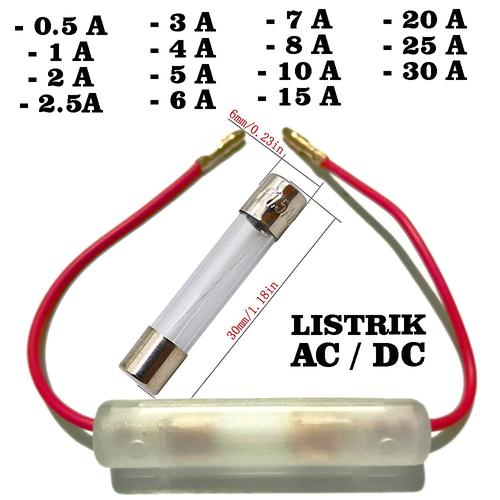 Jual Konektor Kabel Sikring Tabung 3cm Listrik ACDC Rumah Sekring Tube ...